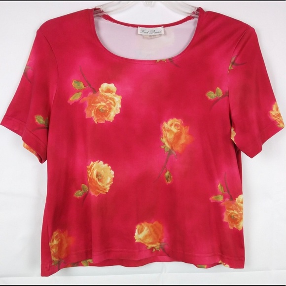 Fred David | Tops | Fred David Pink Floral Round Neck Soft Blouse L ...